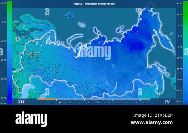Minimum temperature by month in the Russia area with animated legend ...