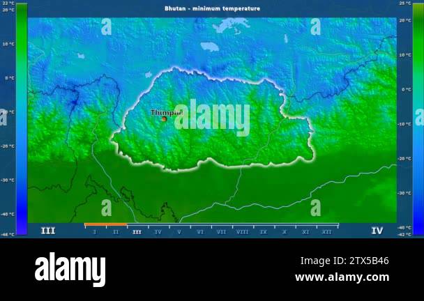 Minimum temperature by month in the Bhutan area with animated legend ...