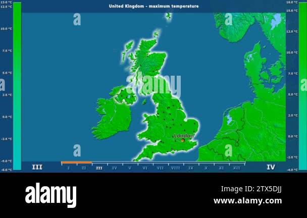 Maximum temperature by month in the United Kingdom area with animated ...