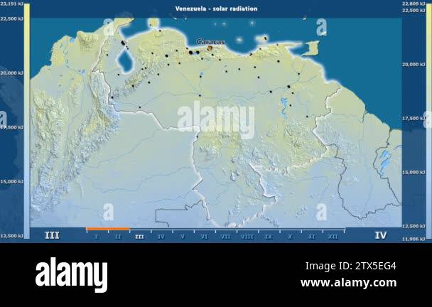 Solar radiation by month in the Venezuela area with animated legend ...