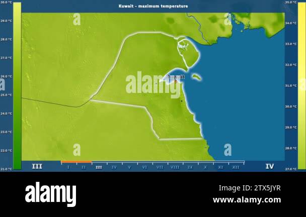 Maximum temperature by month in the Kuwait area with animated legend ...