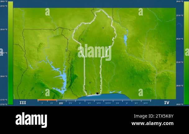 Minimum temperature by month in the Benin area with animated legend ...