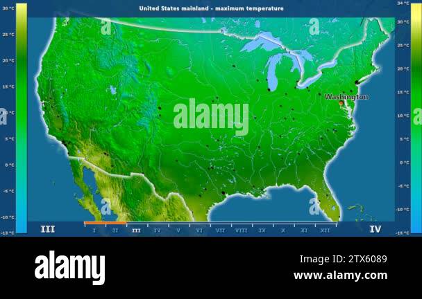 Maximum temperature by month in the United States Mainland area with ...