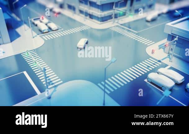 Traffic Lights Working at Crossroad in Modern Night City Abstract ...