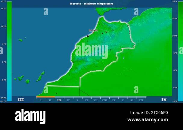 Minimum temperature by month in the Morocco area with animated legend ...