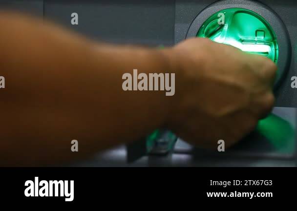 ATM close-up and the users hand with a plastic card Stock Video Footage ...