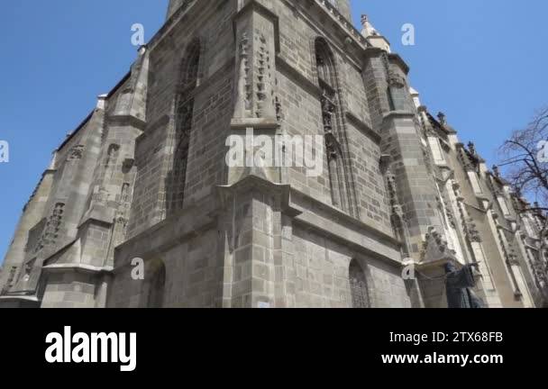 Footage of gothic architecture, The Black Church in Brasov, Romania ...