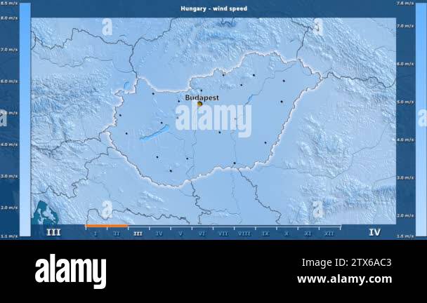 Wind speed by month in the Hungary area with animated legend - English ...