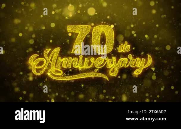 70th Happy Anniversary Golden Text Blinking Particles with Golden ...