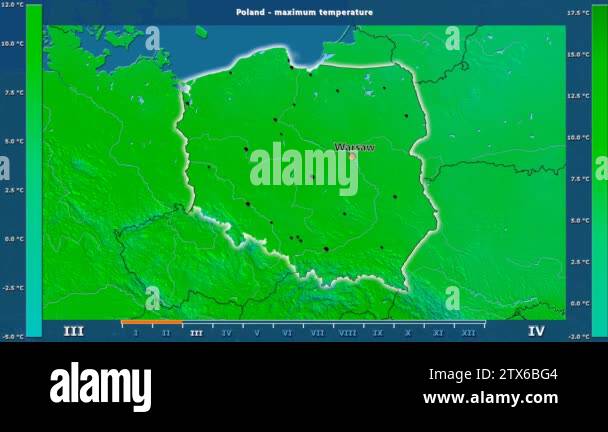 Maximum temperature by month in the Poland area with animated legend ...