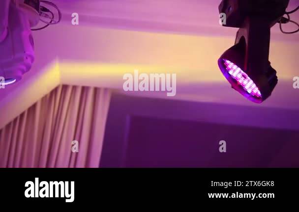 Stage lights at the concert with fog, Stage lights on a console ...