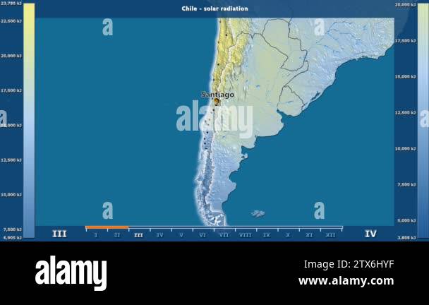 Solar radiation by month in the Chile area with animated legend ...