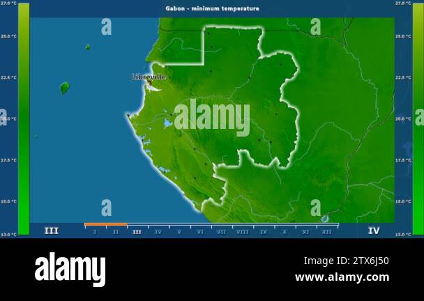Minimum temperature by month in the Gabon area with animated legend ...