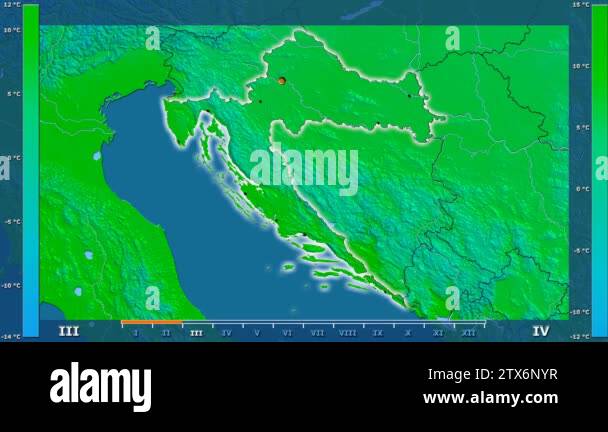 Average temperature by month in the Croatia area with animated legend ...