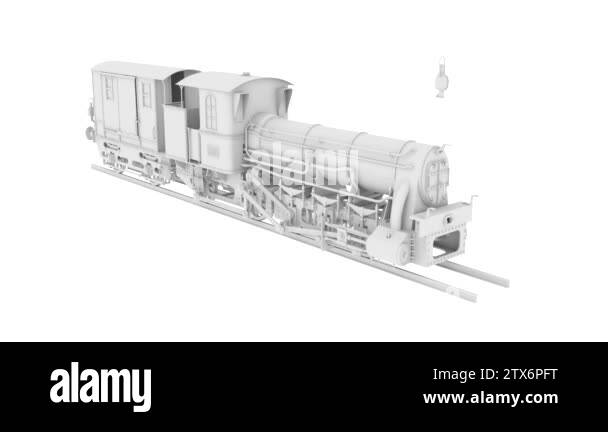 Train assembling, railway 3D animation, locomotive installation ...
