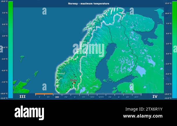 Maximum temperature by month in the Norway area with animated legend ...