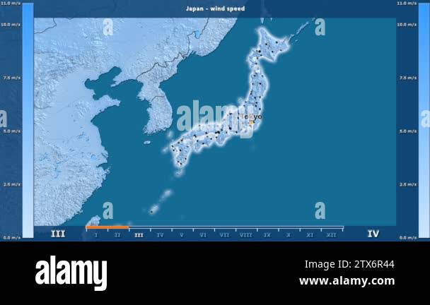 Wind speed by month in the Japan area with animated legend - English ...