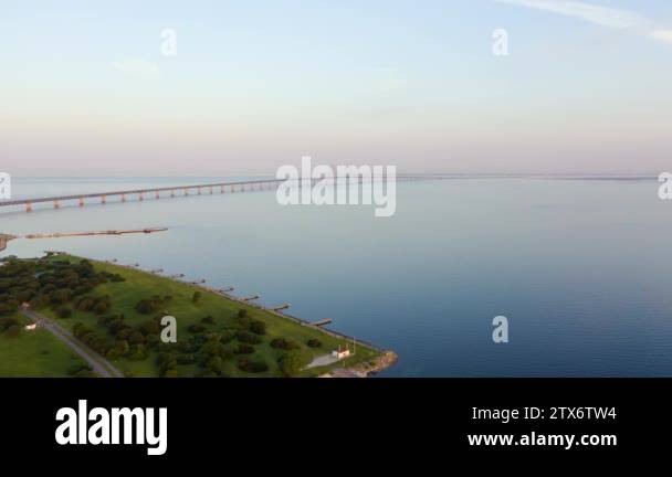 Oresund bridge. A long tunnel bridge with an artificial island between ...
