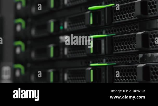 Server rack cluster in a data center. Supercomputer. Network servers in ...