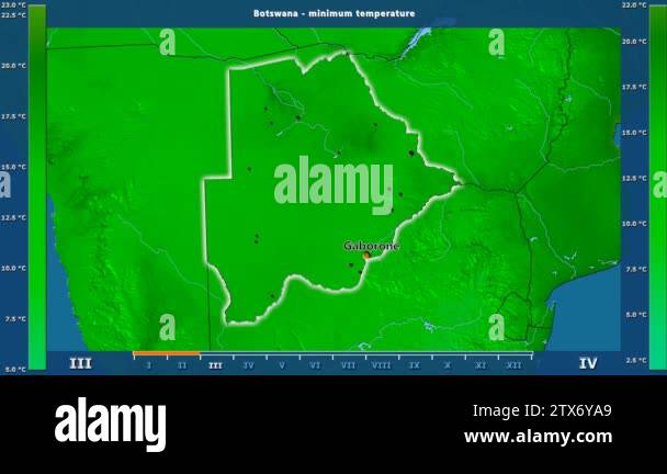 Minimum temperature by month in the Botswana area with animated legend ...