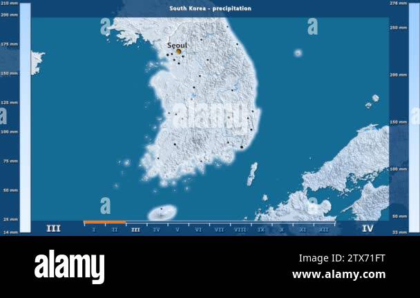 Precipitation by month in the South Korea area with animated legend ...