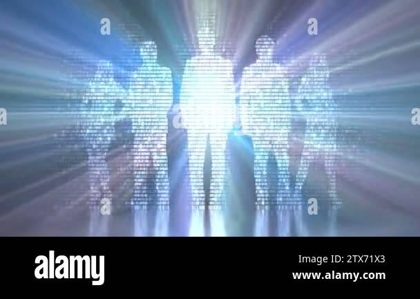 Binary light coming out of the silhouette of a group of people. Concept ...