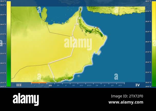 Maximum temperature by month in the Oman area with animated legend ...