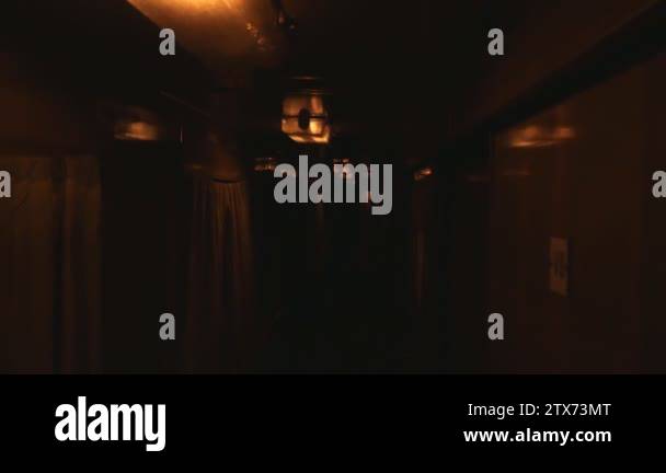 Very dark in a train car. Interior inside lifestyle train, view ...