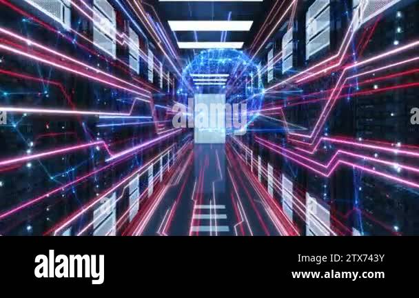 Colored Abstract Network Grid Sphere Hologram in Datacenter Server ...