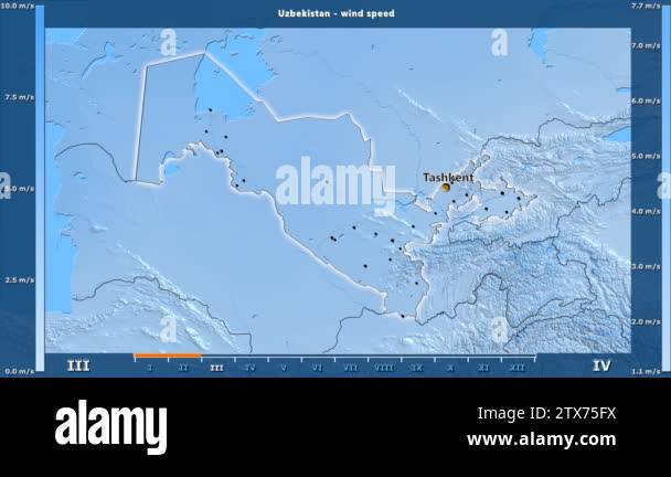 Wind speed by month in the Uzbekistan area with animated legend ...