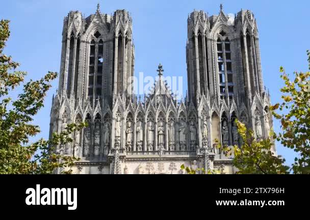 Close-up of Our Lady of Reims (in french "Notre-Dame de Reims"), a ...
