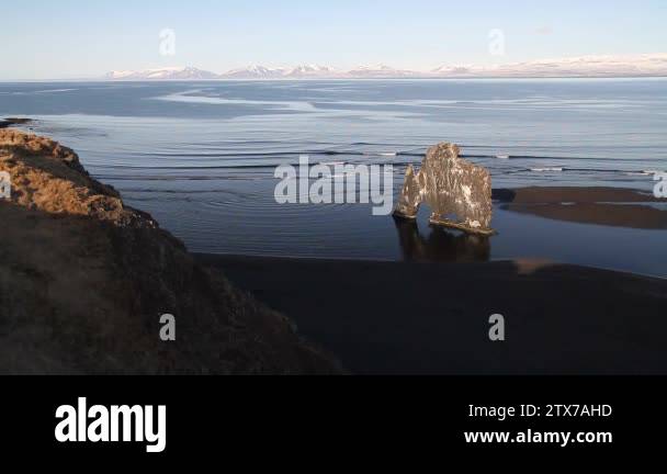Hvitserkur troll rock, high basalt stack located off the shore of north ...