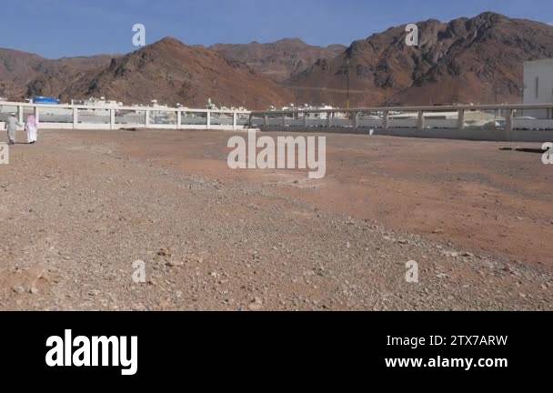 Enclosed area of Islamic martyrs bodies buried at battle of Uhud during ...