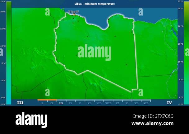 Minimum temperature by month in the Libya area with animated legend ...