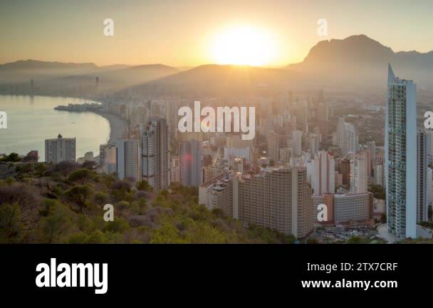 Coast and high rise skyline of Benidorm seaside resort, Spain Stock ...