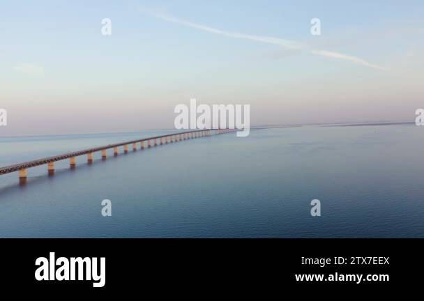 Oresund bridge. A long tunnel bridge with an artificial island between ...