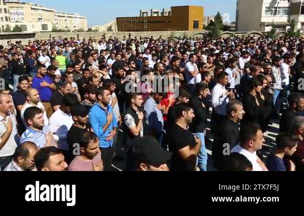Baku, Azerbaijan - 20 SEP 2018: Crowds of Azeri men have gathered to ...