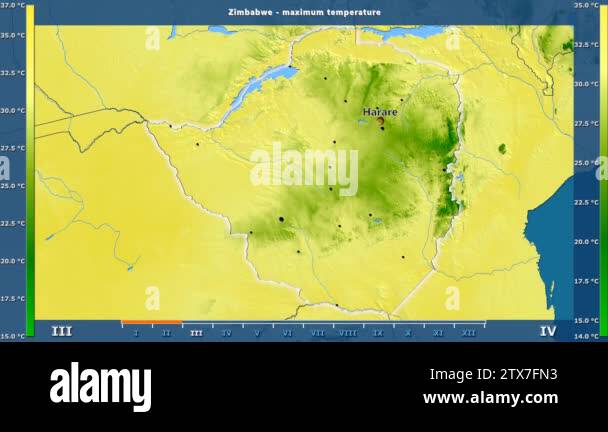 Maximum temperature by month in the Zimbabwe area with animated legend ...