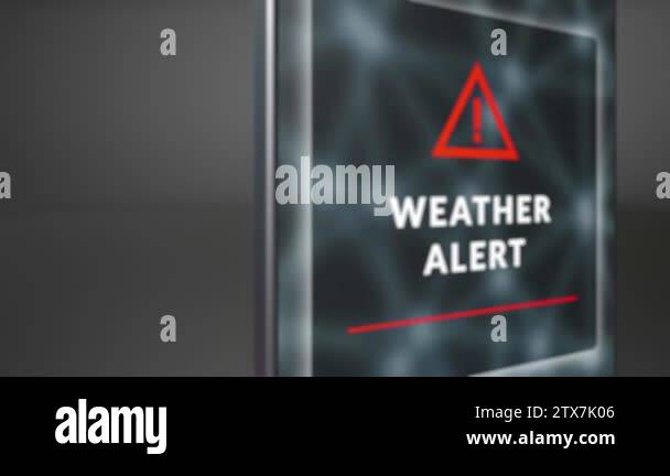 Cellular phone with weather alert. Hazard warning notification on a ...