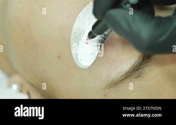 Beauty salon procedure marking eyes in the process of eyelash ...