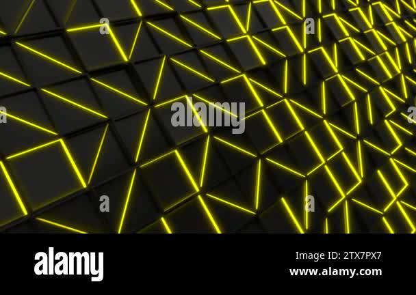 Wall of black rectangle tiles with yellow glowing elements. Grid of ...