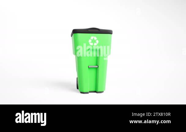 Green plastic garbage bin with recycling logo, isolated on white ...