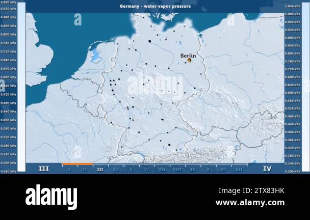 Water vapor pressure by month in the Germany area with animated legend ...