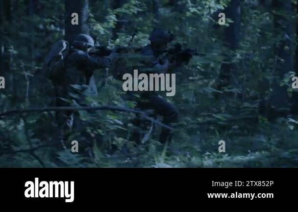 Fully Equipped Soldiers Wearing Camouflage Uniform Attacking Enemy ...