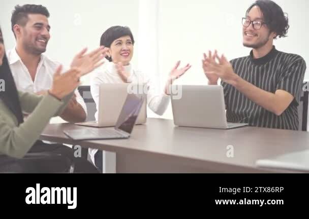 Business meeting. Small start up business meeting in room. Asian team ...