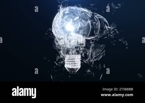 Explosion of an incandescent lamp or ligh bulb. Small pieces of glass ...