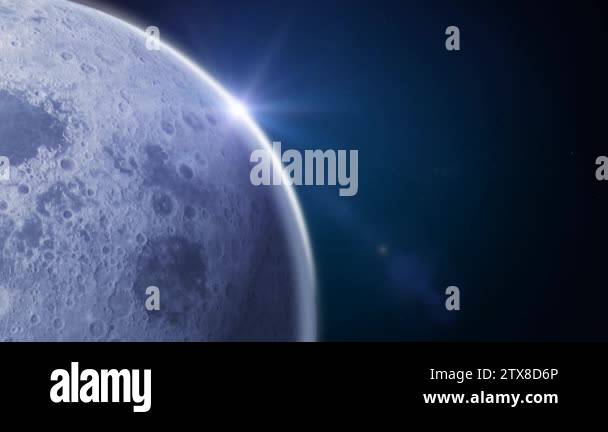 Side Moon On Blue Space Background/ Animation of a realistic moon ...
