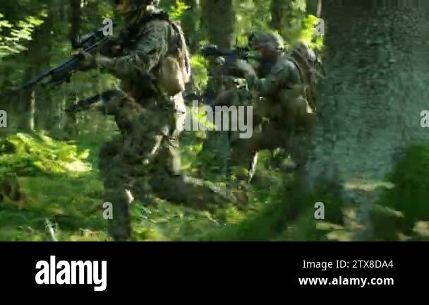 Military Operation in Action, Squad of Five Fully Equipped Soldiers ...