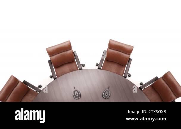 Round Conference Table On White Background. Camera Rotates 360 Degrees ...