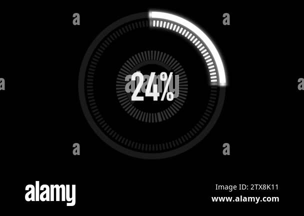 Animation white loading bar with Alpha channel. 0-100 percent. white circle on black background ...